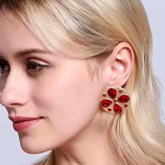 Jewelry | Round Gold And Red Earrings | Poshmark